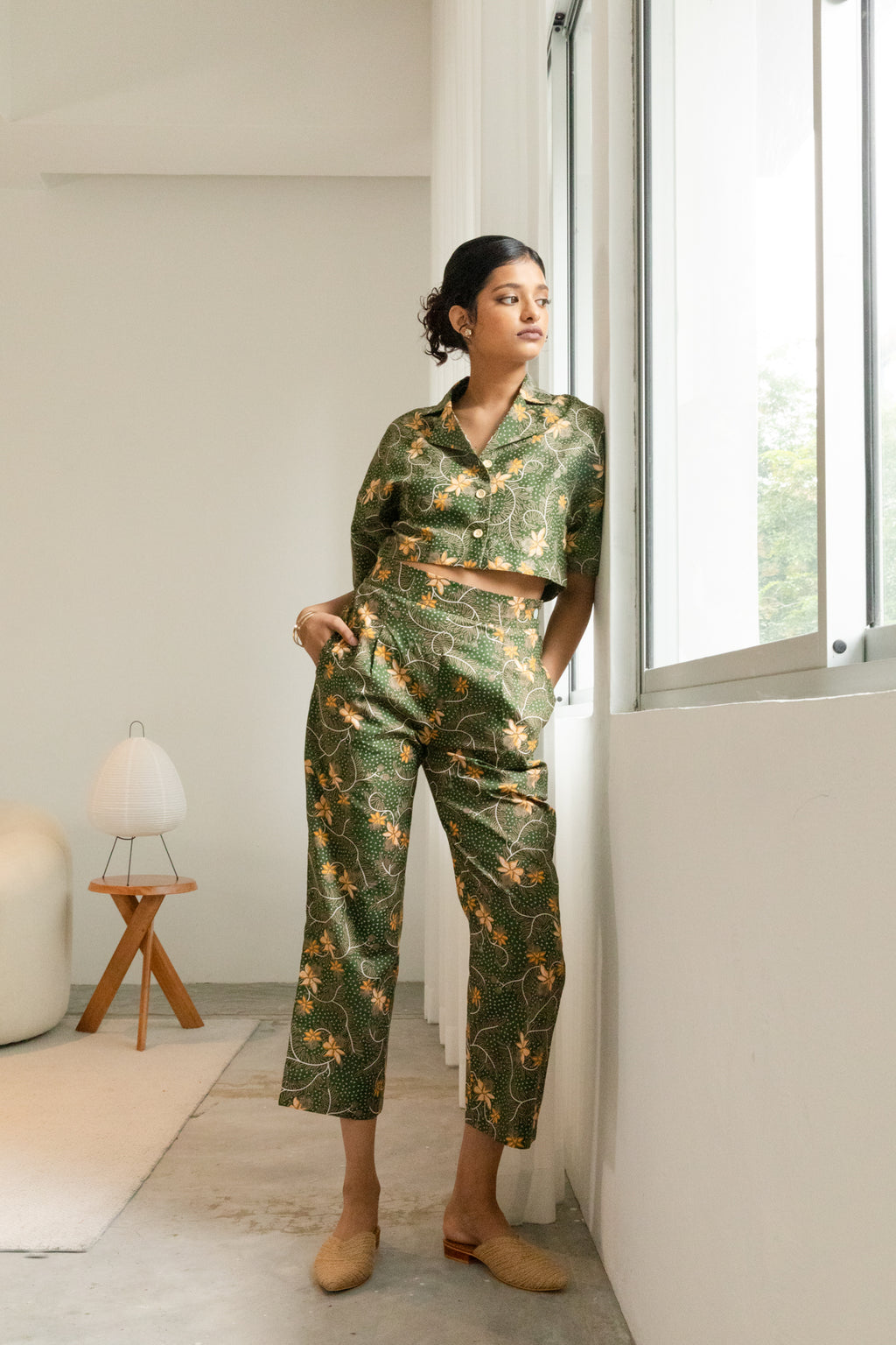 Batik Collared Crop Top | Taman Sari Olive – Studio Gypsied