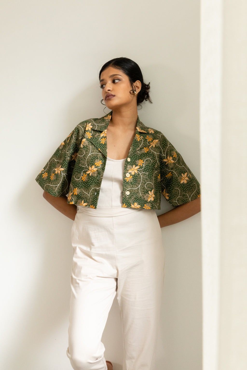 Batik Collared Crop Top | Taman Sari Olive – Studio Gypsied
